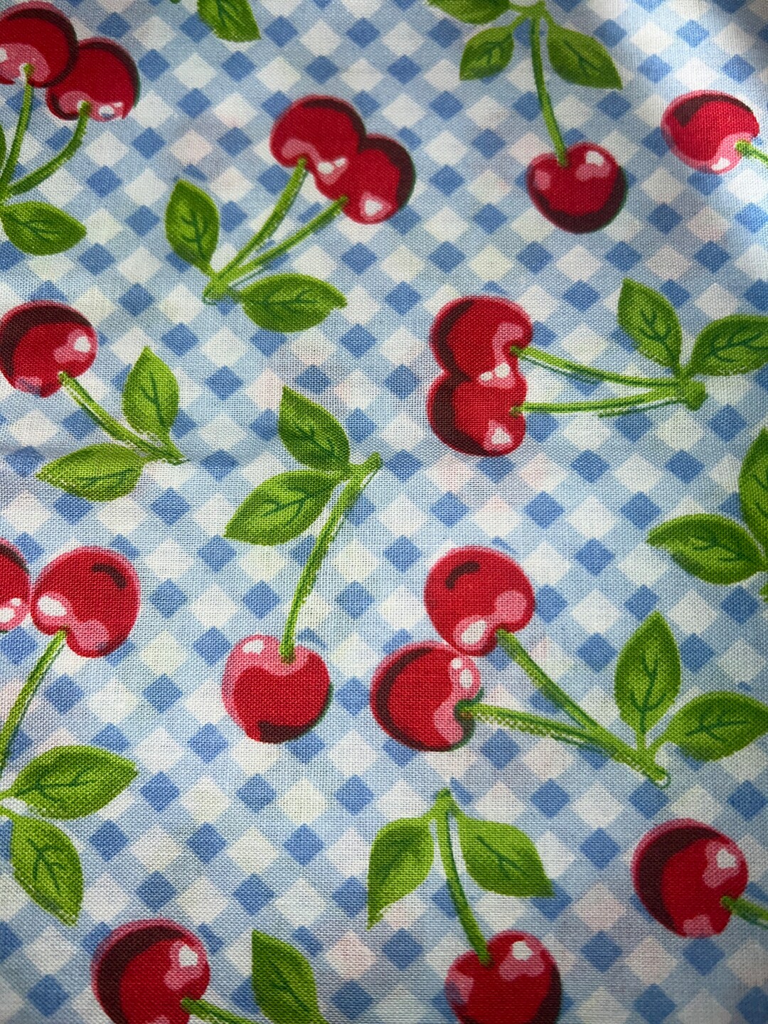 1/2 Yd Cherries Checkered Print Cotton Fabric - Etsy