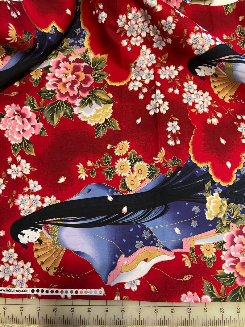 35 Allover Metallic Asian Large Geisha Print Cotton Fabric by - Etsy
