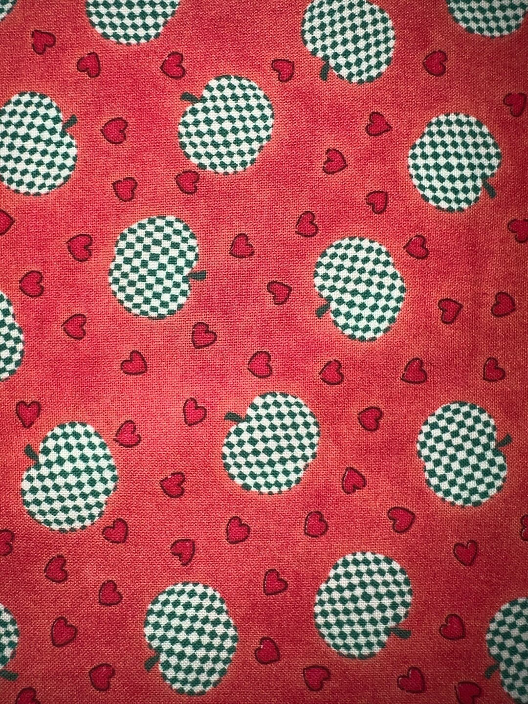 1/2 Yd Vintage Checkered Apple & Heart Print Cotton Fabric - Etsy