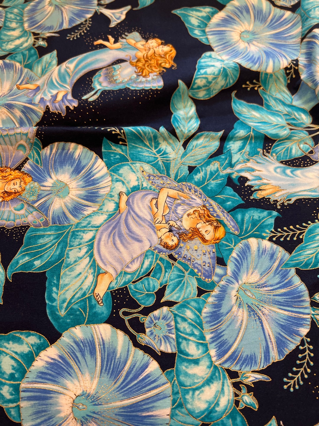 1/2 Yd Barbara Lanza Allover Floral & Fairies Print Cotton Fabric - Etsy