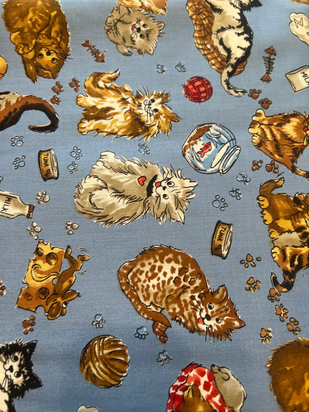 1/2 Yd Vintage Hoffman rainbow Critters Cat Print Cotton Fabric - Etsy