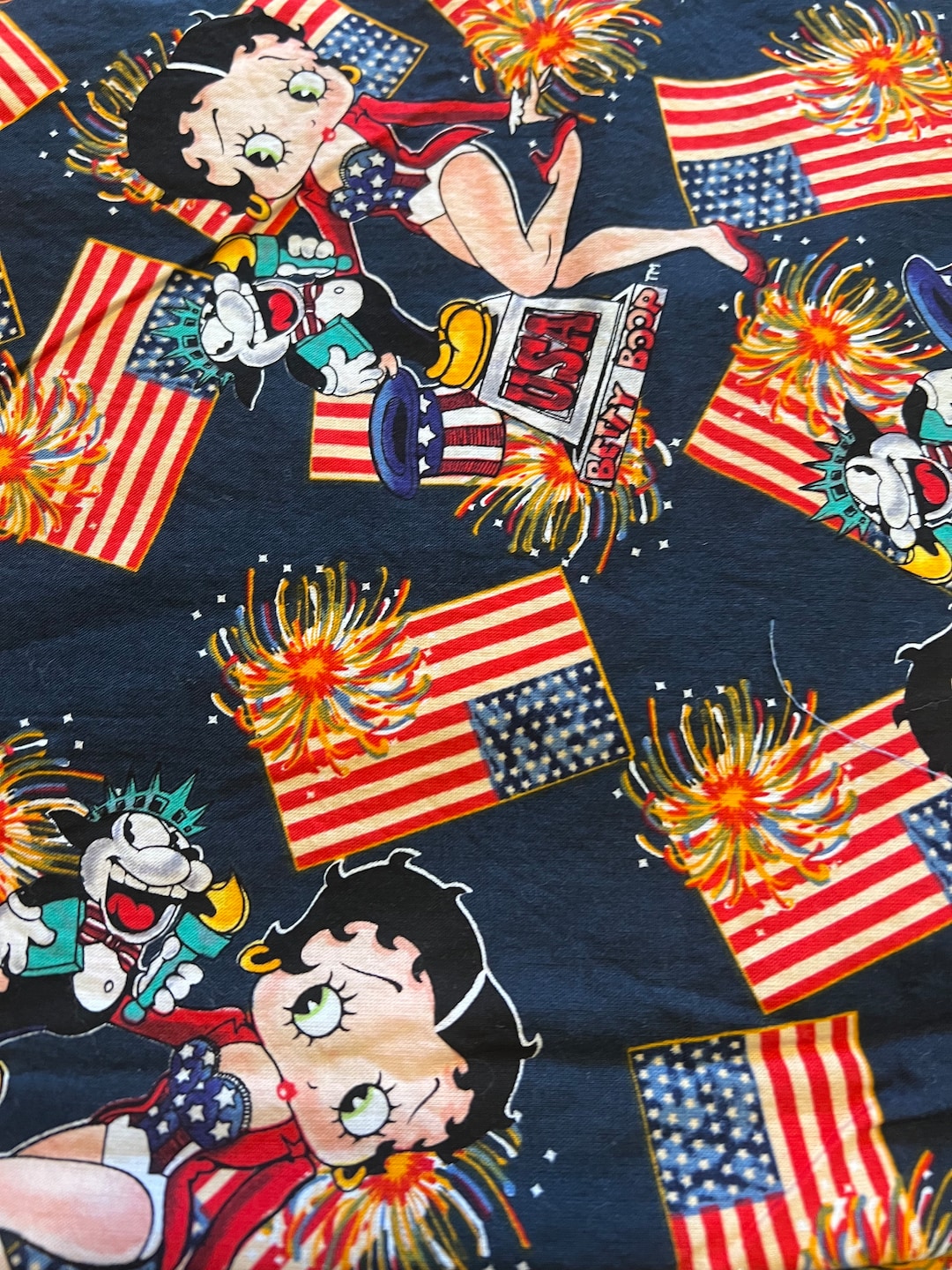 Fat Quarter Betty Boop & Felix the Cat USA Patriotic Print Cotton ...