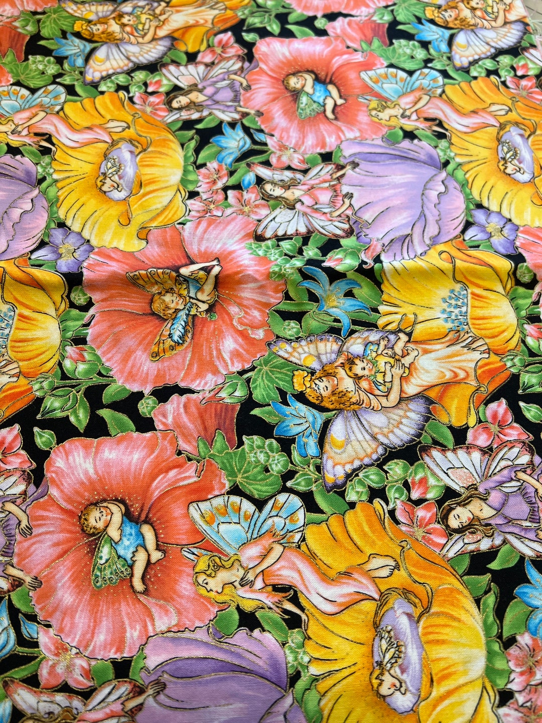 1/2 Yd Barbara Lanza Allover Floral & Fairies Print Cotton Fabric - Etsy