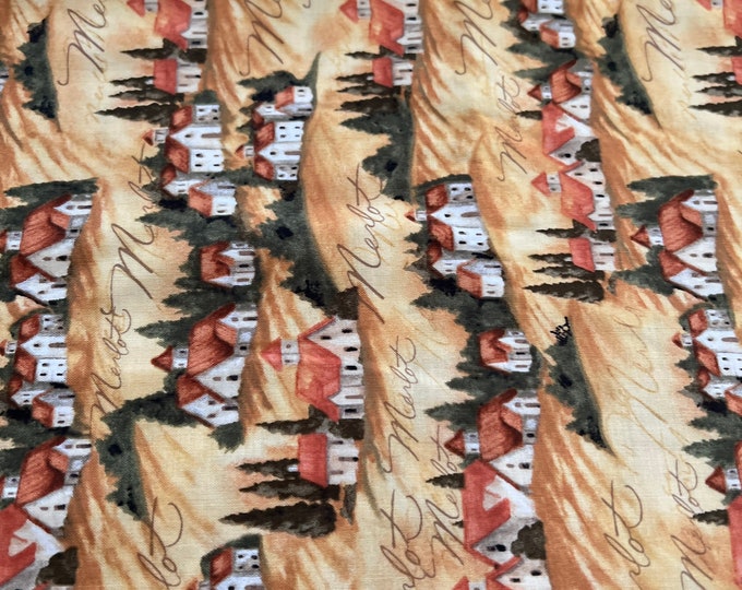 1/2 Yd “ Portofino Village ” Wine Theme Print by Susan Winget Cotton ...