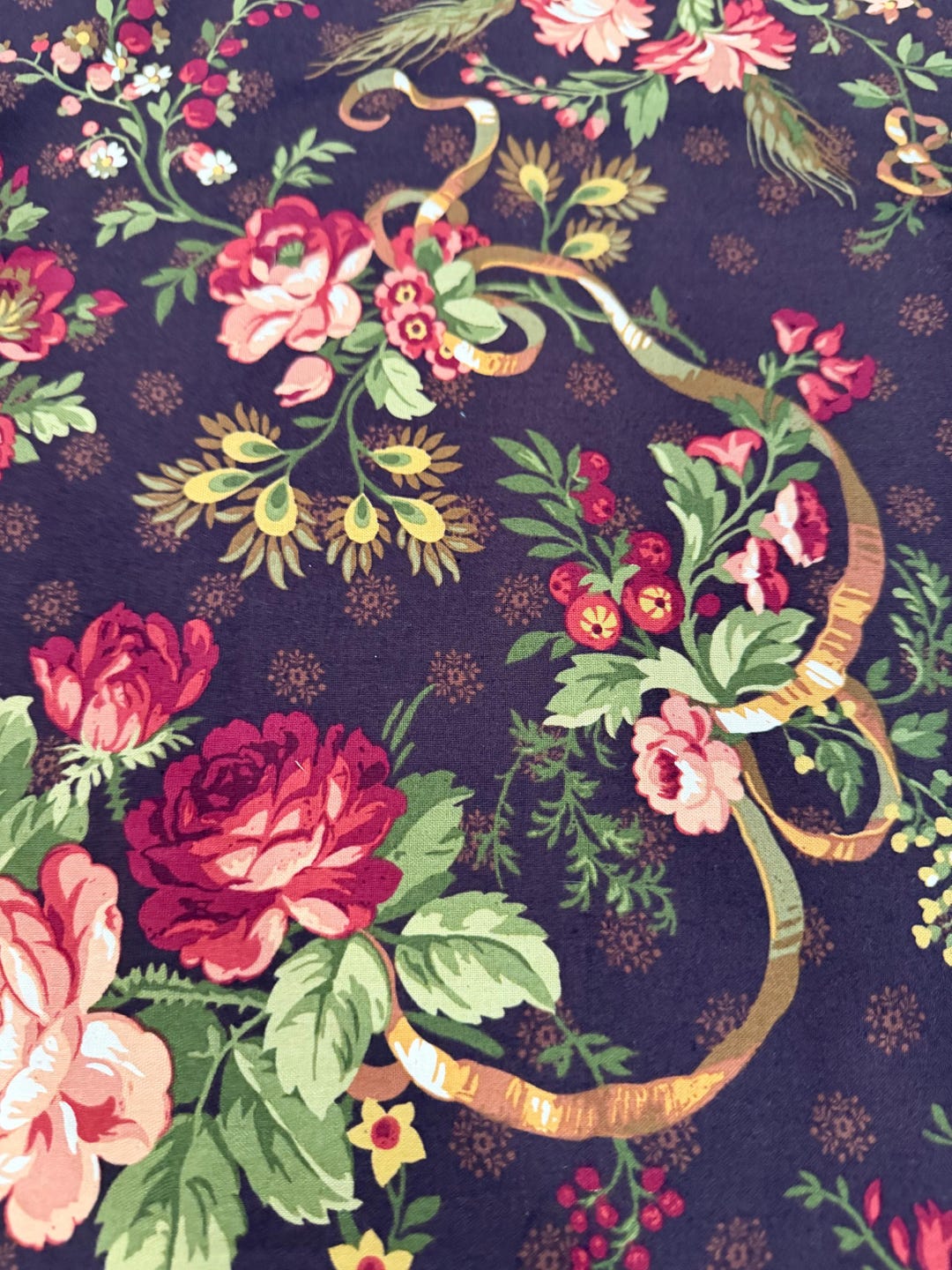 1/2 Yd “ribbons & Roses” 1800’s Reproduction Print for Andover Cotton ...