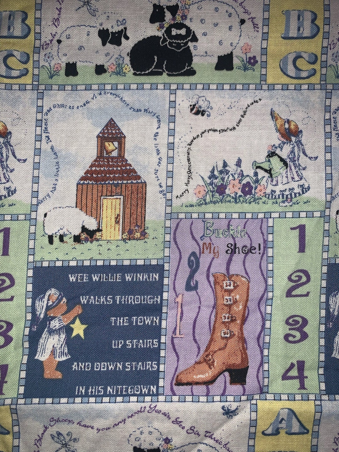 17” Vintage Allover Nursery Rhyme Block Print Cotton Fabric - Etsy