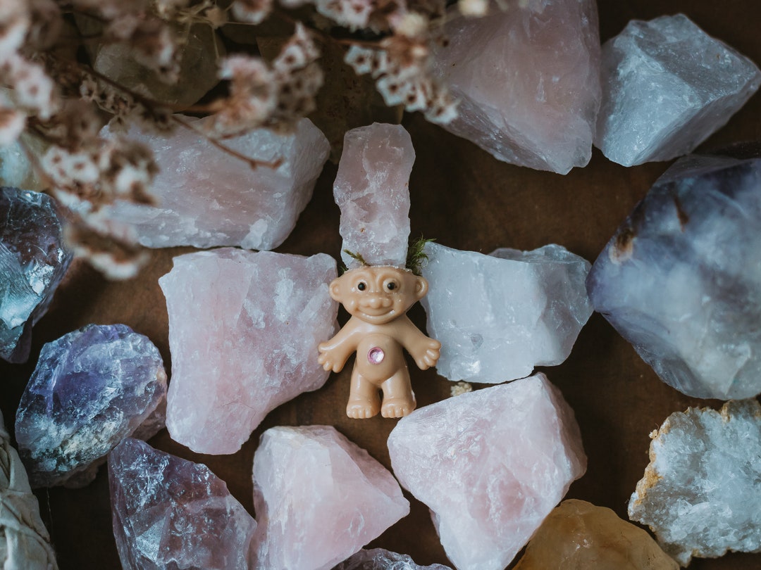 Mini Raw Rose Quartz Troll Crystal Troll Fairy Garden Good Luck Charm ...
