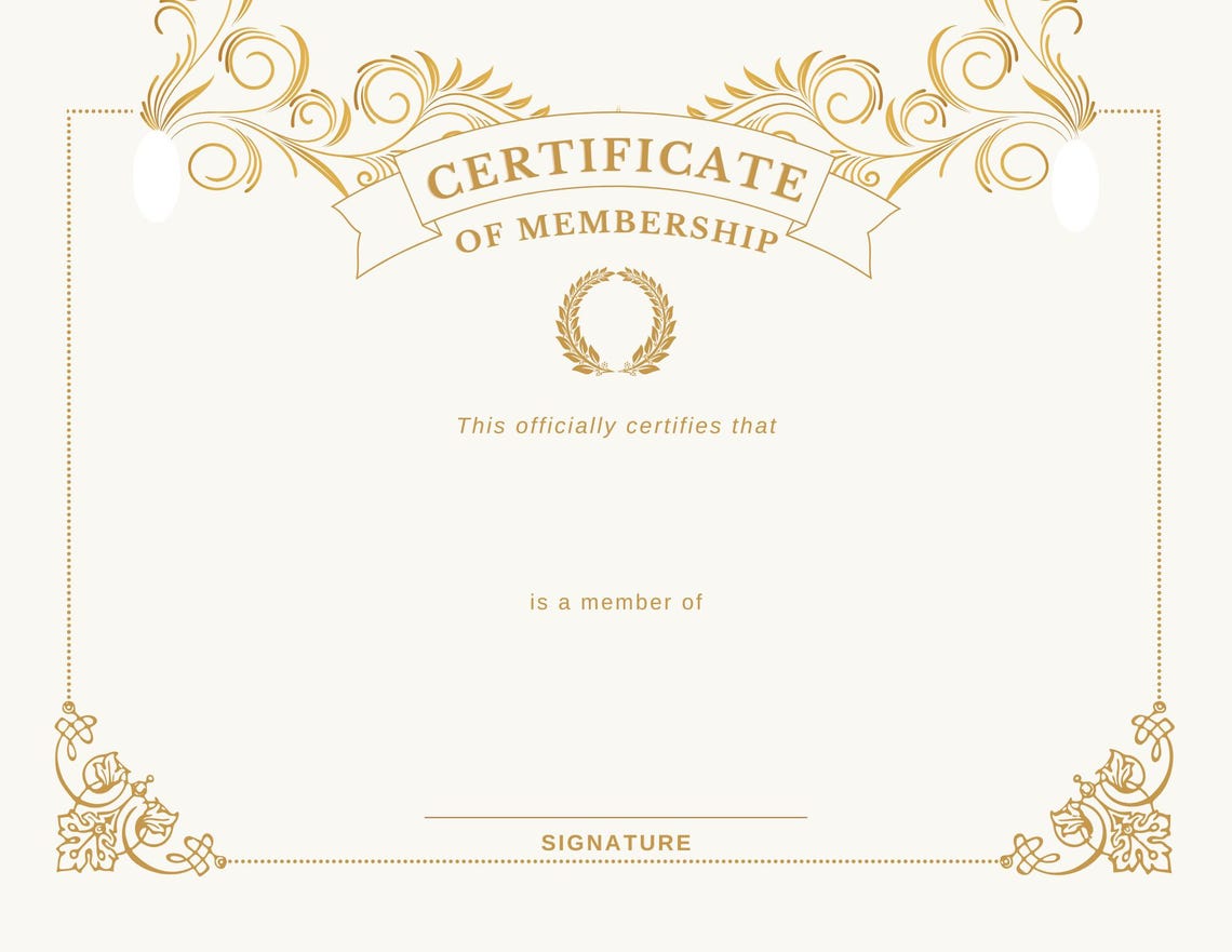 Blank Certificate of Membership Template, Digital Download PNG ...