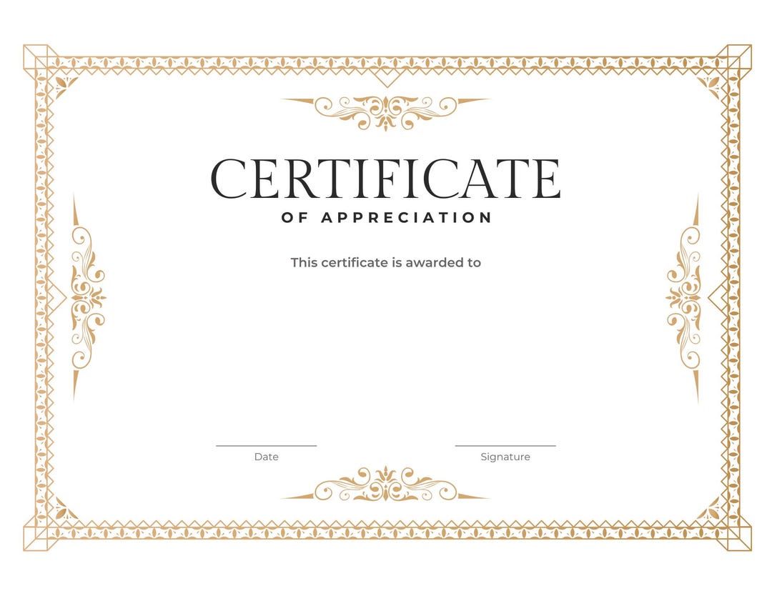Blank Certificate of Appreciation Template, Printable PNG Digital ...