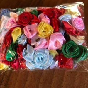 100pcs Mini Handmade Satin Rose Ribbon Rosettes – Fabric Flower ...