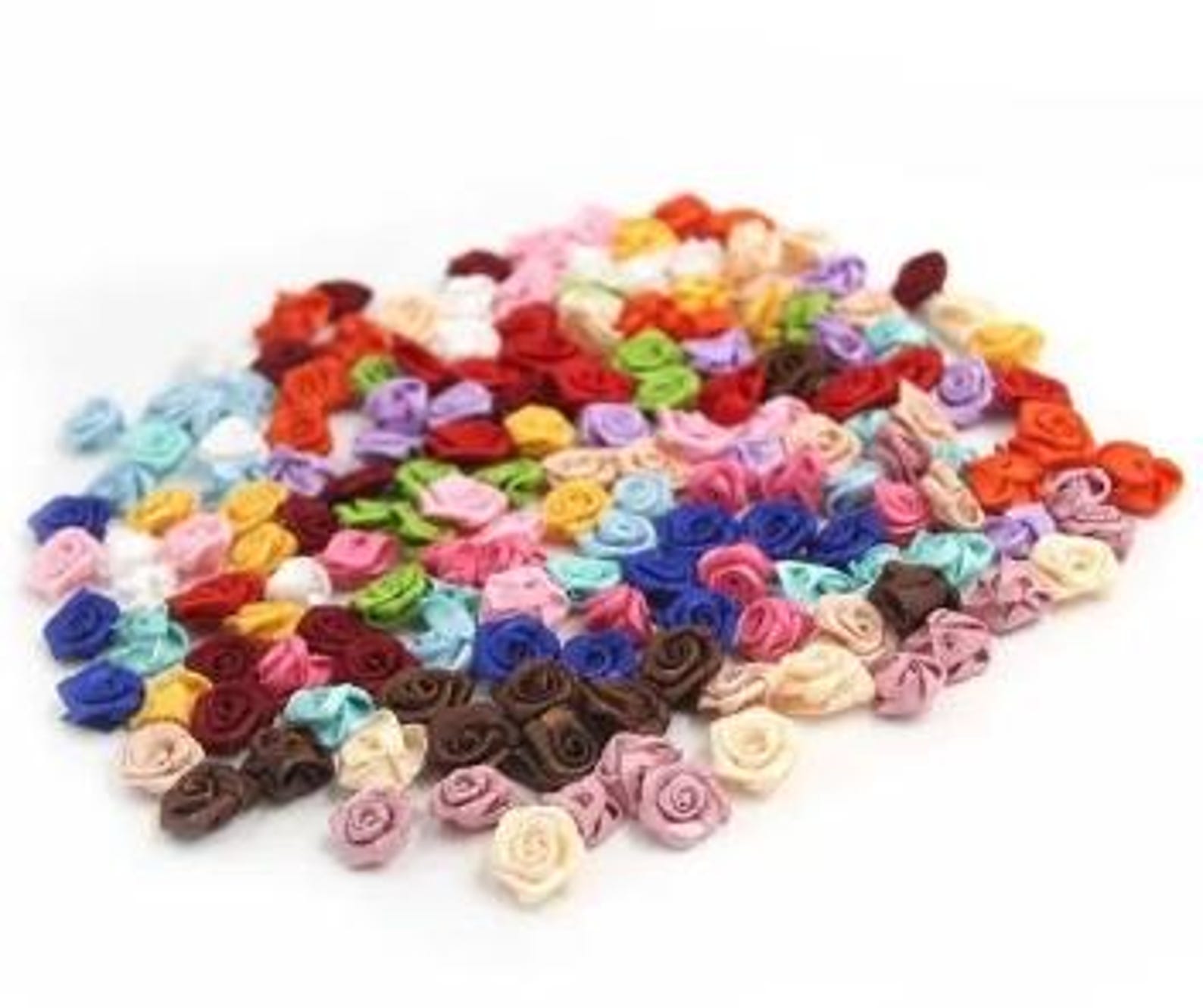 100pcs Mini Handmade Satin Rose Ribbon Rosettes – Fabric Flower ...