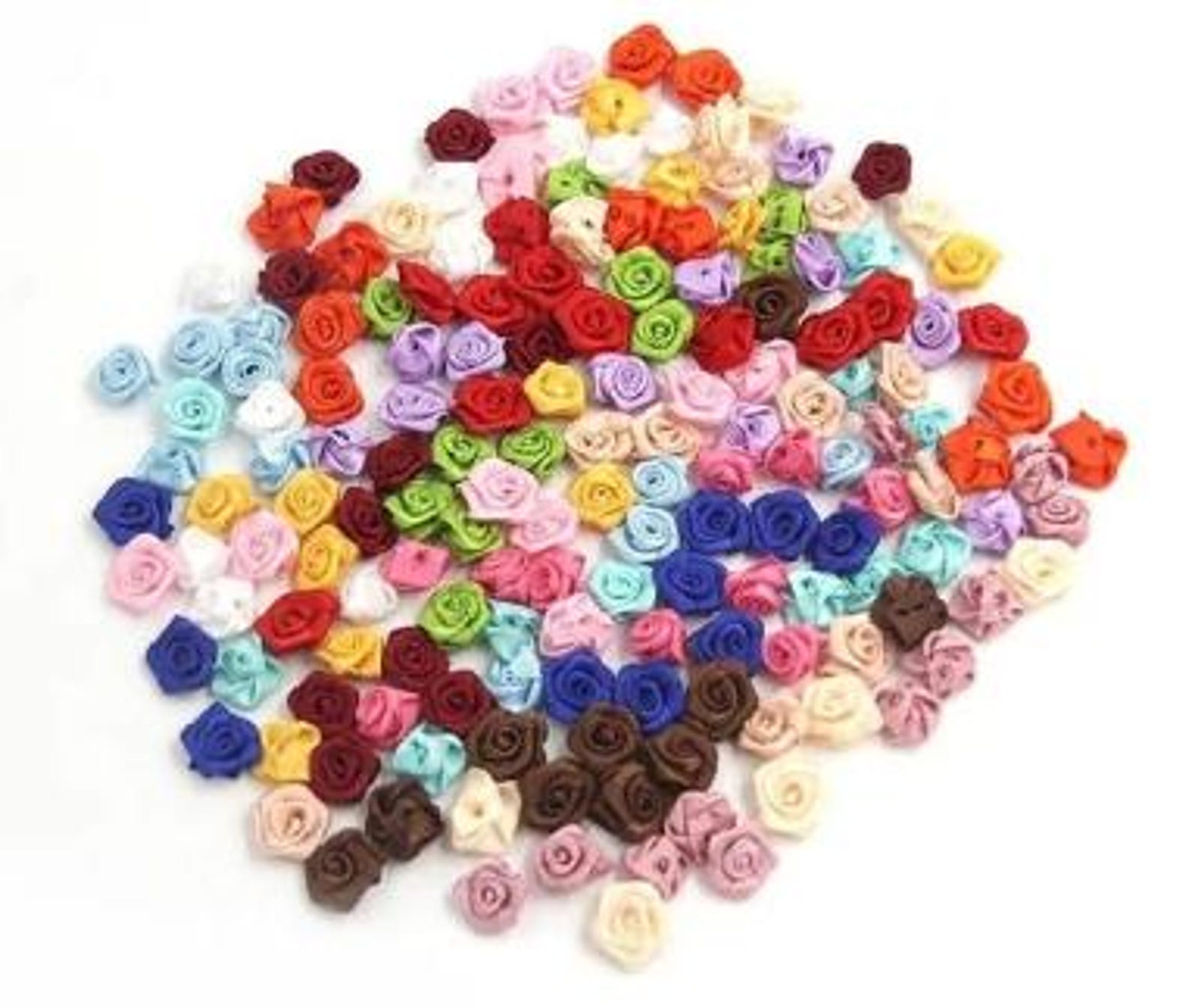 100pcs Mini Handmade Satin Rose Ribbon Rosettes – Fabric Flower ...