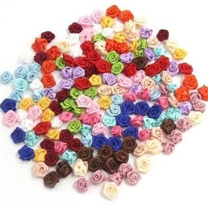 100pcs Mini Handmade Satin Rose Ribbon Rosettes – Fabric Flower ...