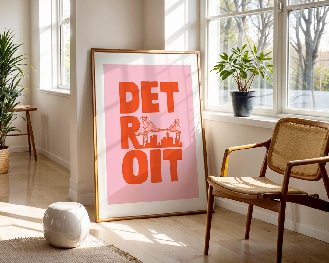Detroit Typography Art Print, Detroit Wall Art, City Wall Art, Pink ...