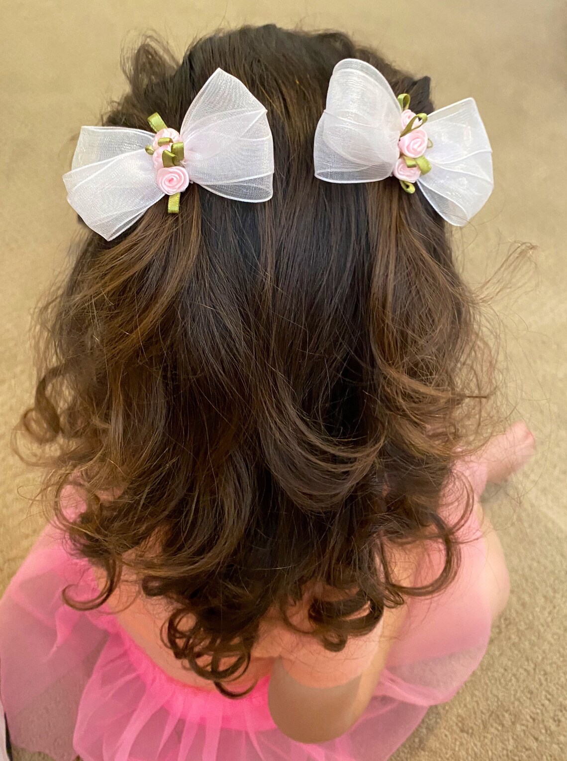 Light Pink Sheer Bow With Mini Satin Roses. Pigtails. Pink Bow. Hair ...