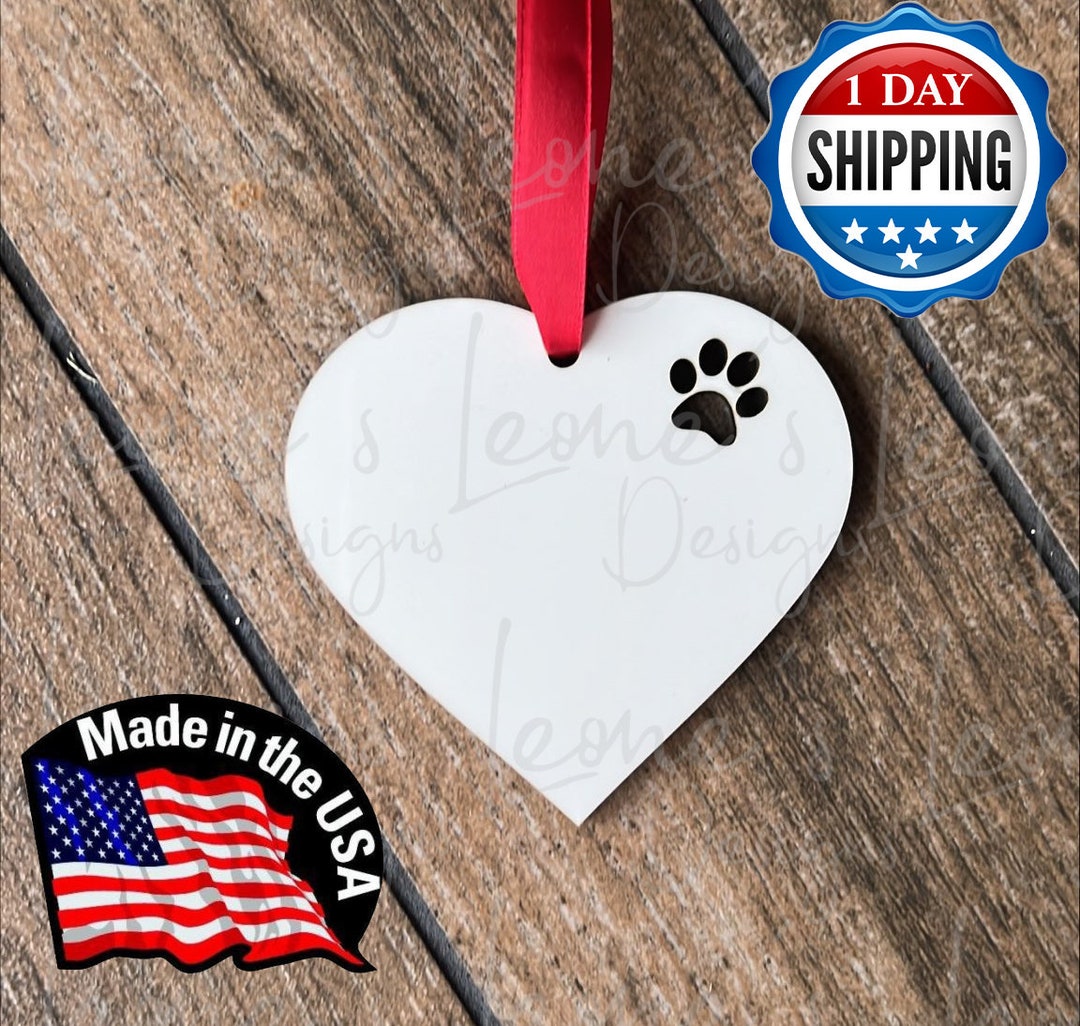 Sublimation Heart Shape With Paw Holiday Ornament, Sublimation Blanks ...