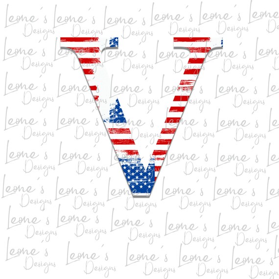 USA patriotic letter V Digital PNG Designs USA flag Digital | Etsy