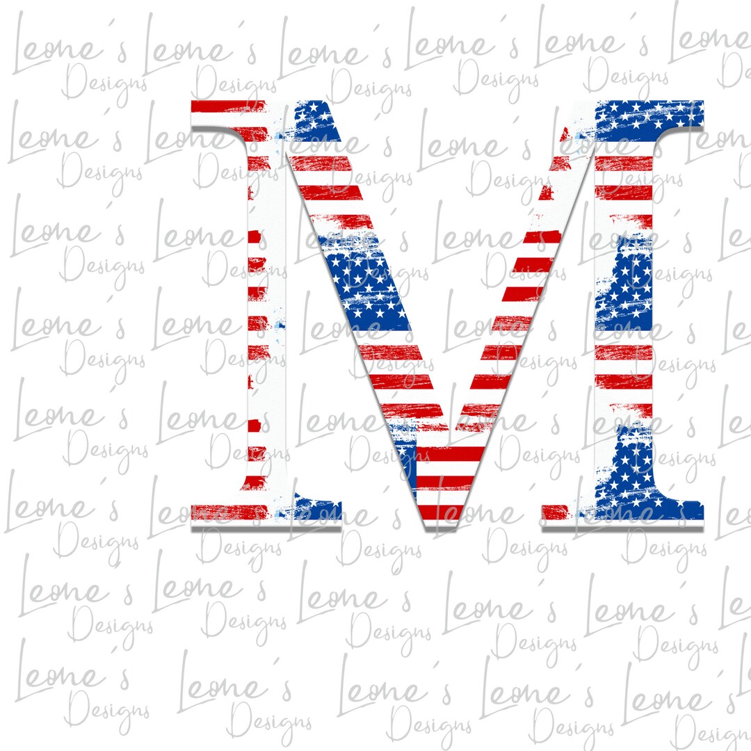 USA Patriotic Letter M Digital PNG Designs, USA Flag, Digital Download ...