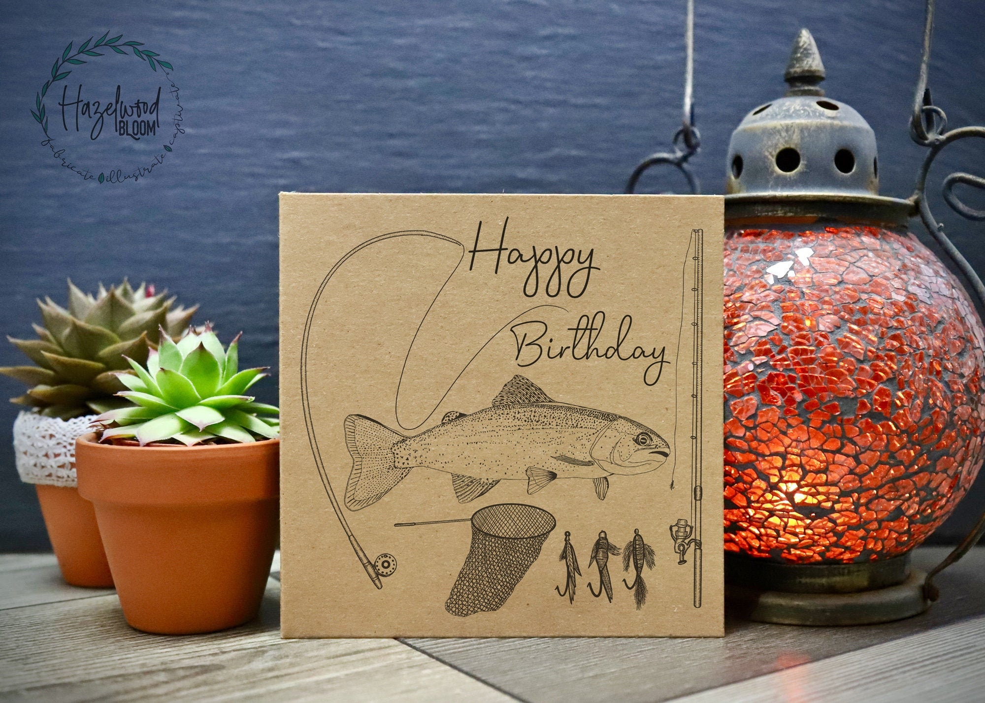 Gone Fishing Birthday Card, Original Hand-drawn Design, Square Card ...