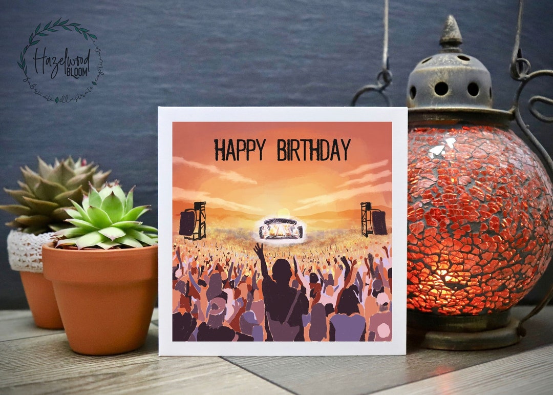 Music Festival Birthday Card, Original Watercolour Design, Square Card ...