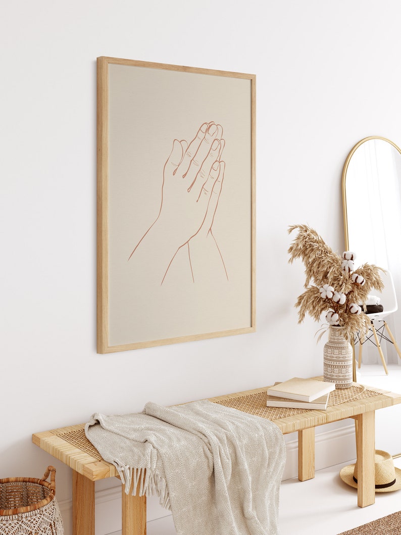 Printable Praying Hands Wall Art Boho Line Art Print - Etsy