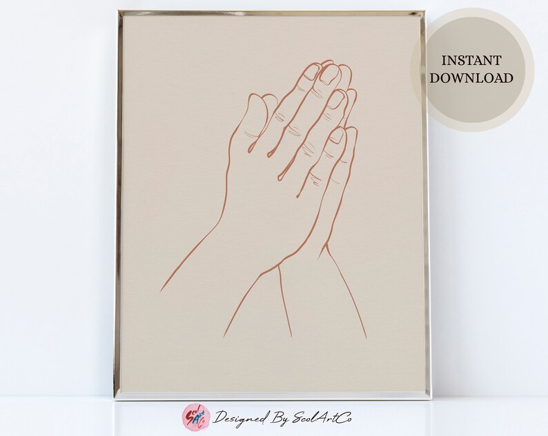 Printable Praying Hands Wall Art Boho Line Art Print - Etsy