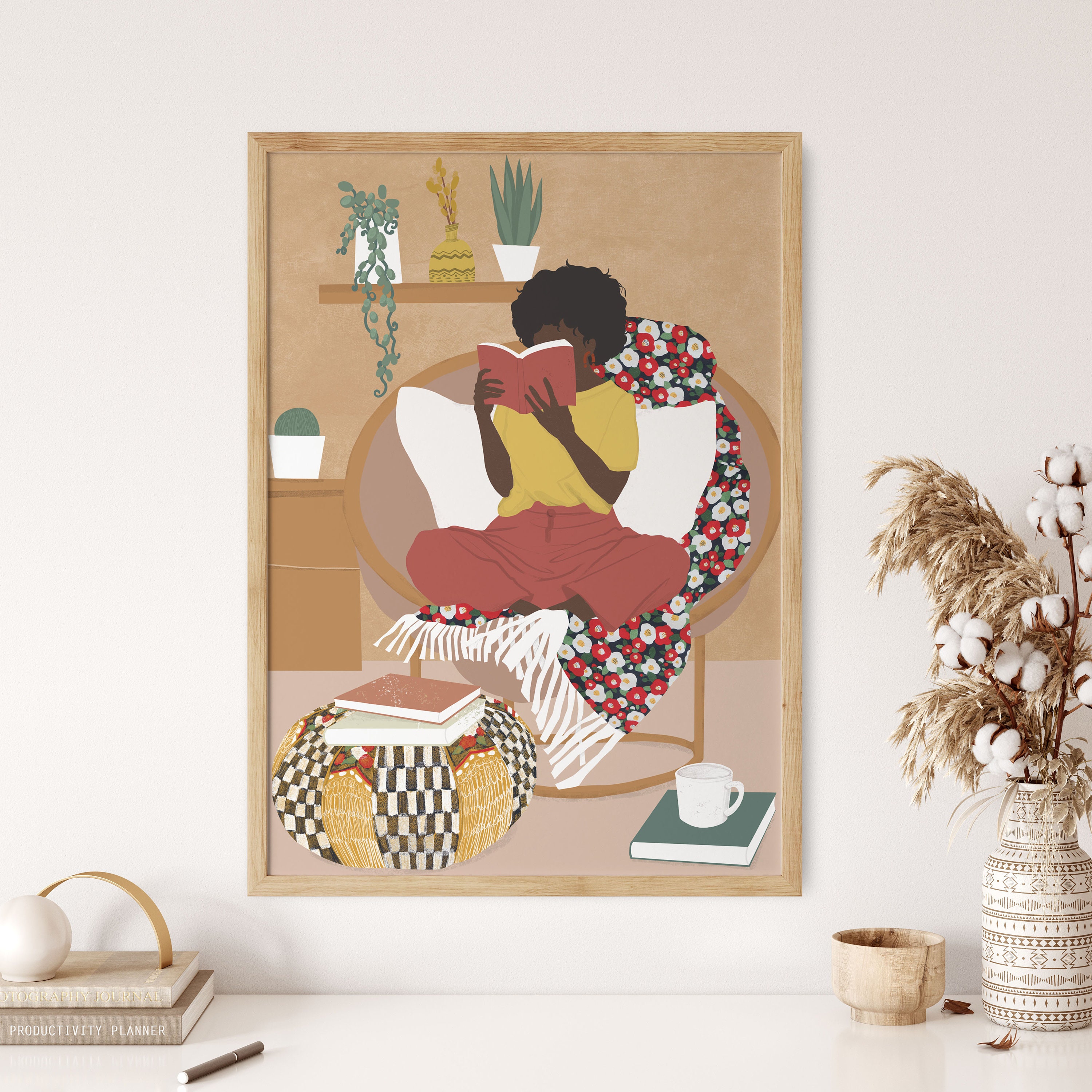 Printable Black Woman Reading Art Book Lovers Poster Library - Etsy