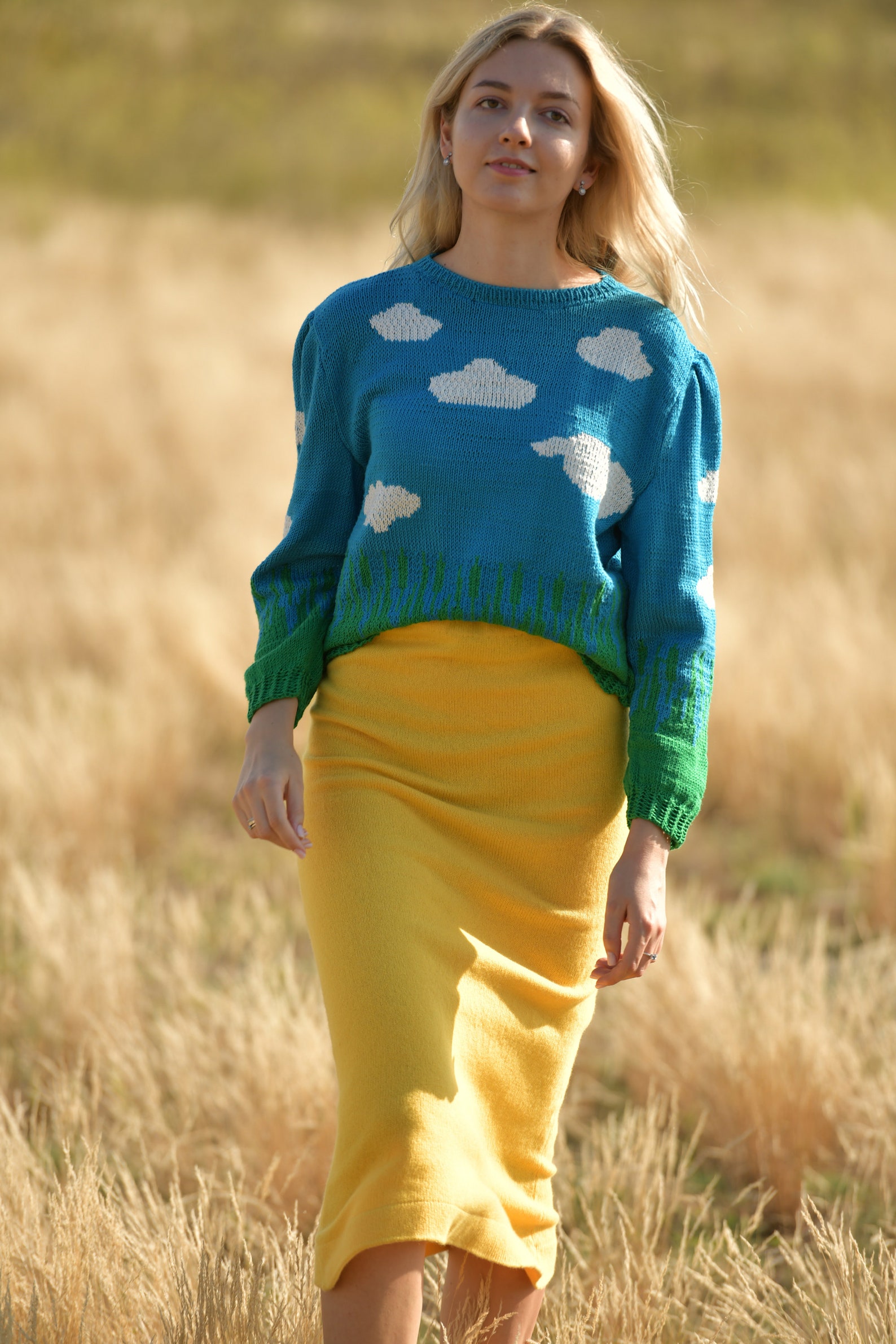 Cute Blue Cloud Sweater Blue Sky Knit Sweater Women's - Etsy