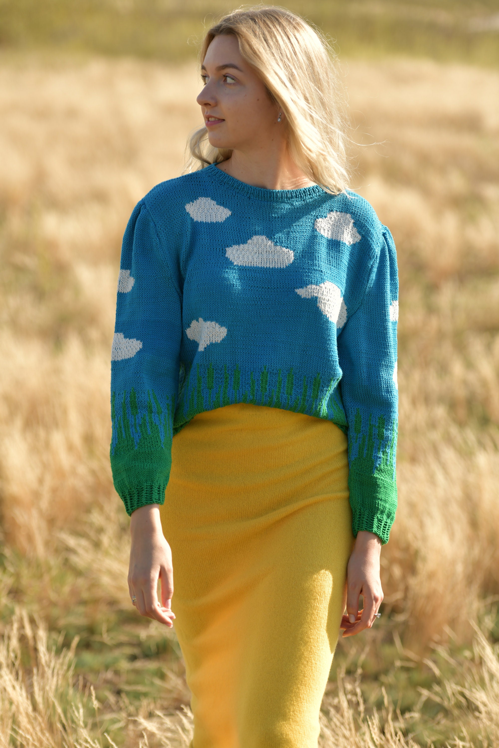 Cute Blue Cloud Sweater Blue Sky Knit Sweater Women's - Etsy