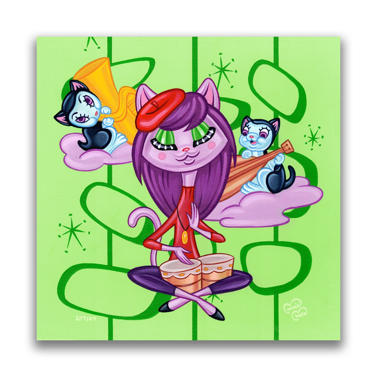 Kool Kats 12x12 Art Print Lowbrow Beatnik Kitsch Beatnik Cats Artwork by Connie Chapa - Etsy