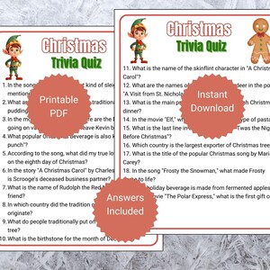 Christmas Trivia Quiz, Printable Christmas Family Game, Printable ...