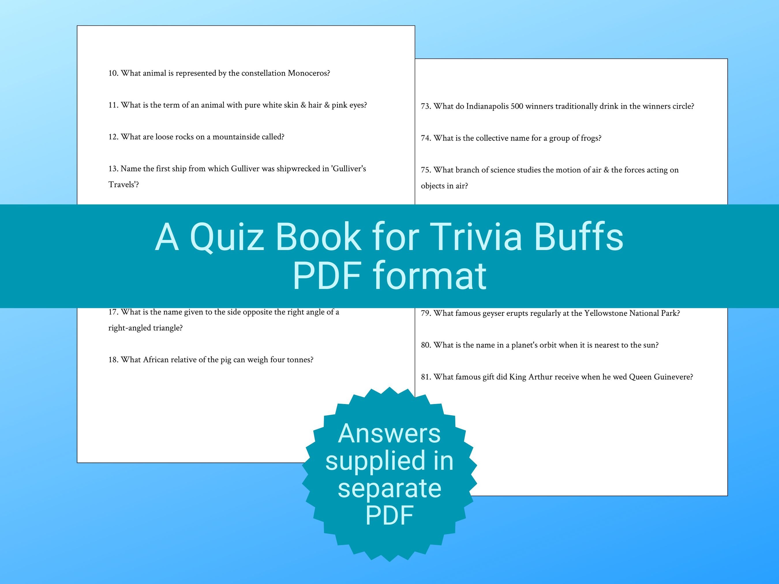 200 Trivia Questions, Quiz for Grown Ups, Downloadable Quiz, Trivia ...