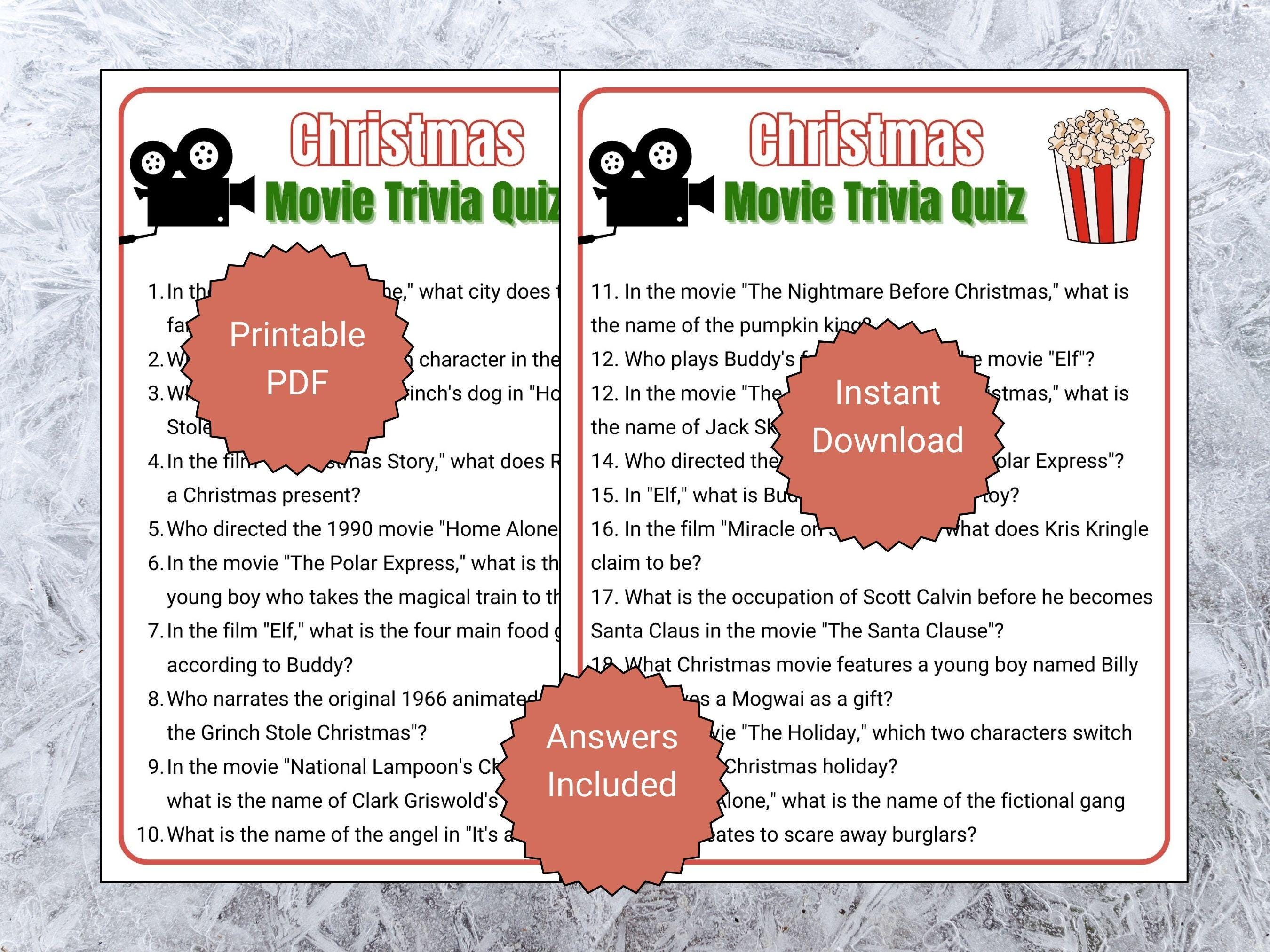 Christmas Movie Trivia Quiz, Christmas Trivia Game, Christmas Movie ...