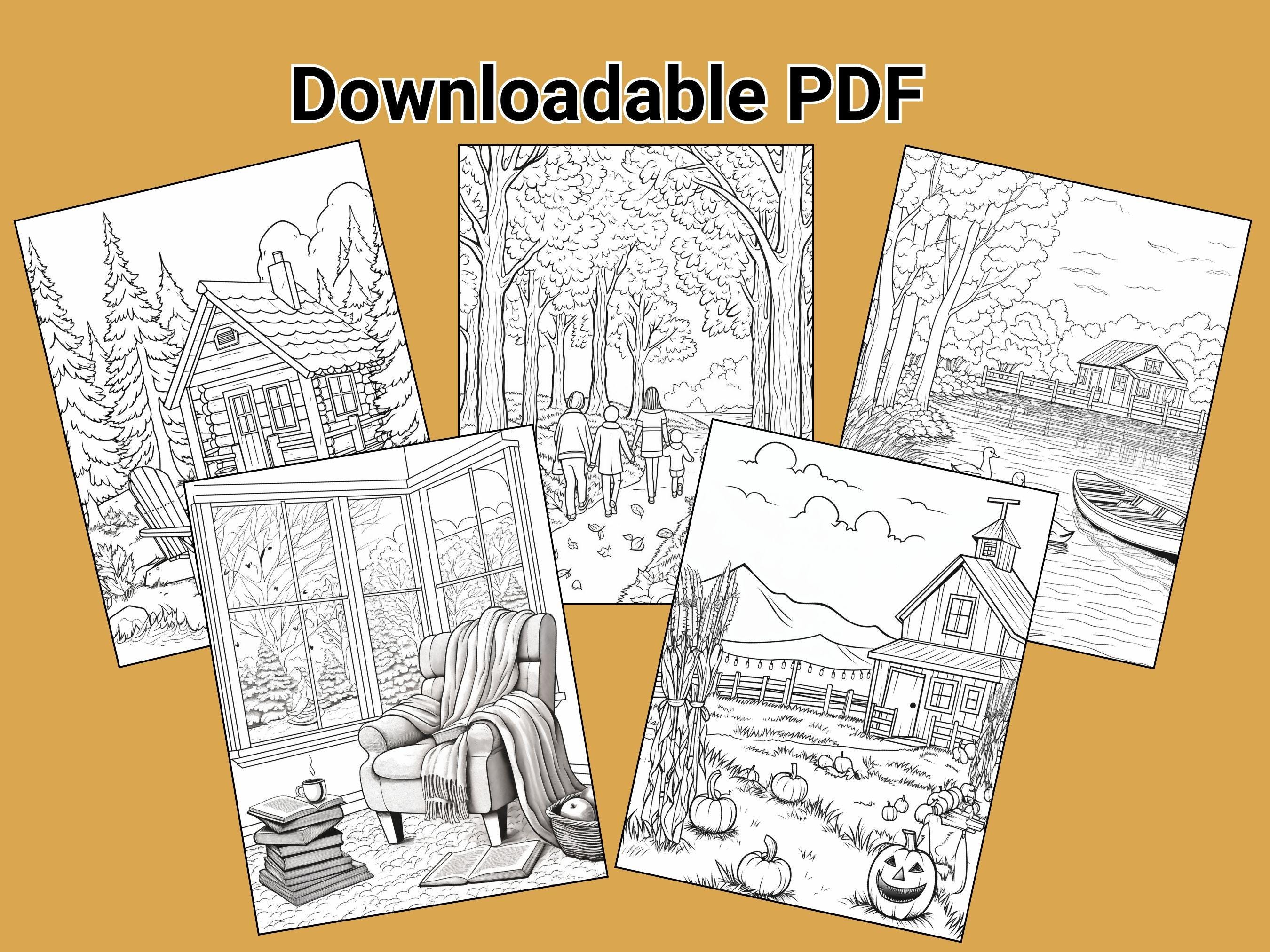 Autumn Scenes Coloring Pages: 20 Grayscale Designs (printable PDF) - Etsy