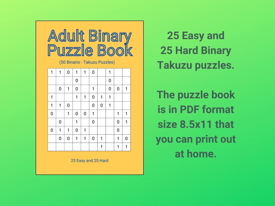 50 Binary Binairo Takuzu Puzzles With Solutions, Puzzles for Grown Ups ...