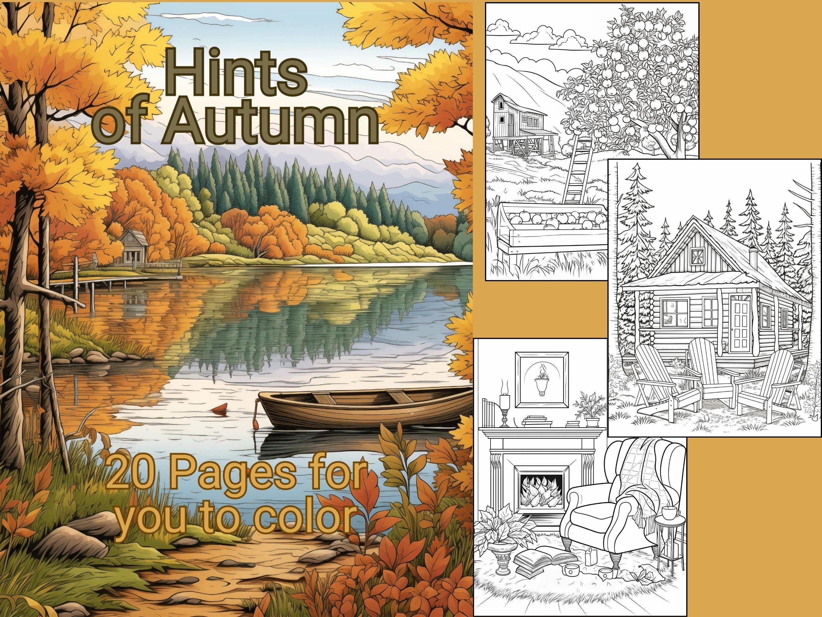 Autumn Scenes Coloring Pages: 20 Grayscale Designs (printable PDF) - Etsy