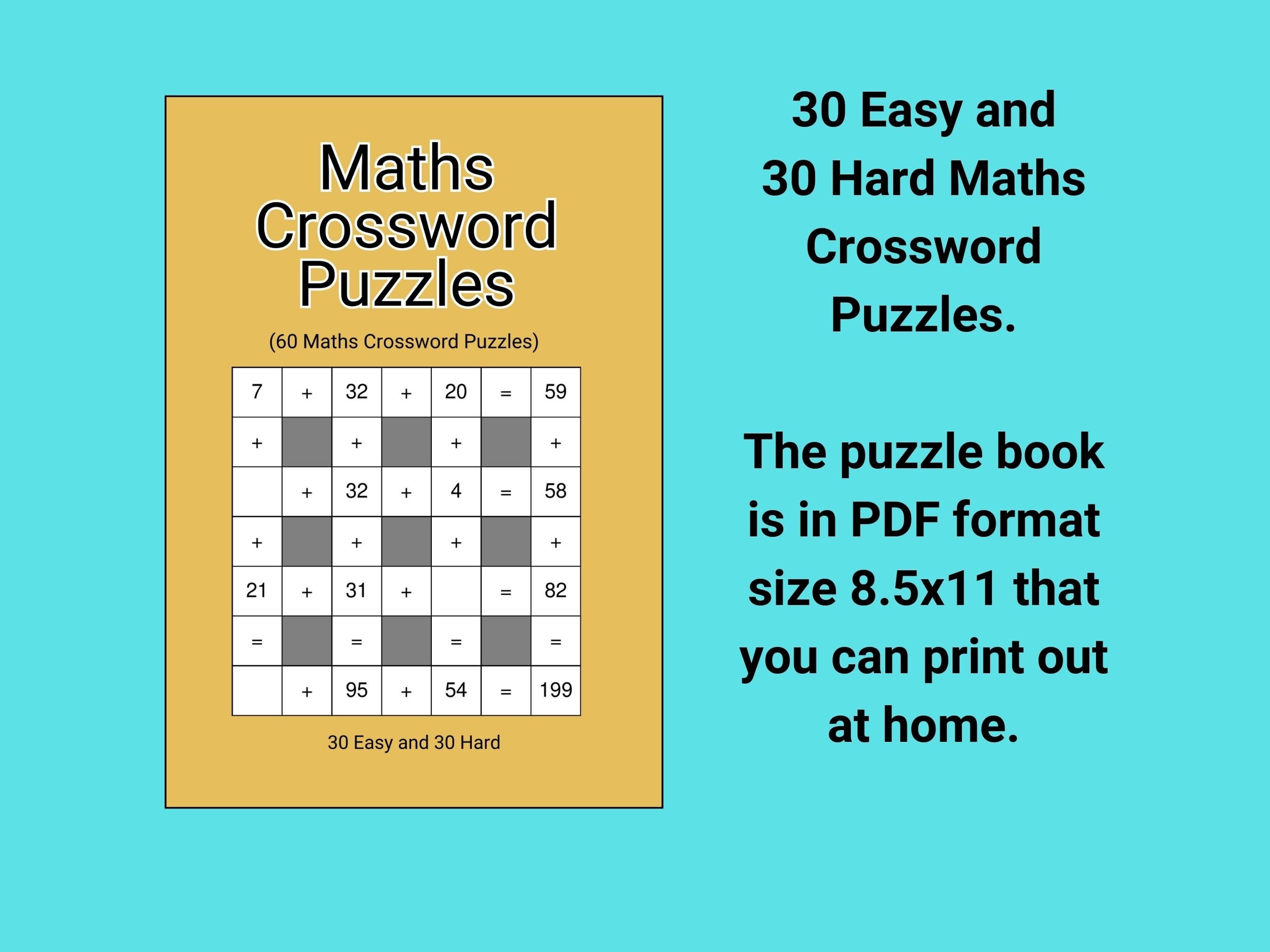 Math Crossword Addition Puzzles, Learning, Home School, 60 Puzzles Easy ...