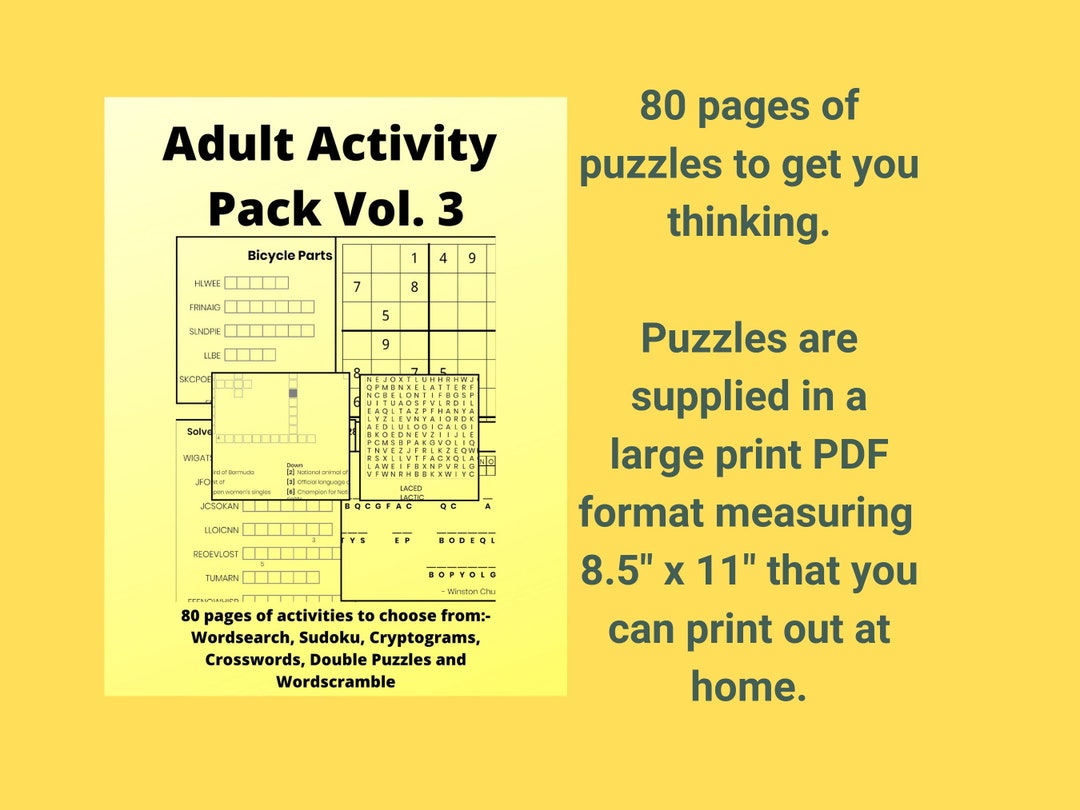 Adult Puzzle Book Vol. 3: Sudoku, Word Search, Cryptograms (PDF) - Etsy