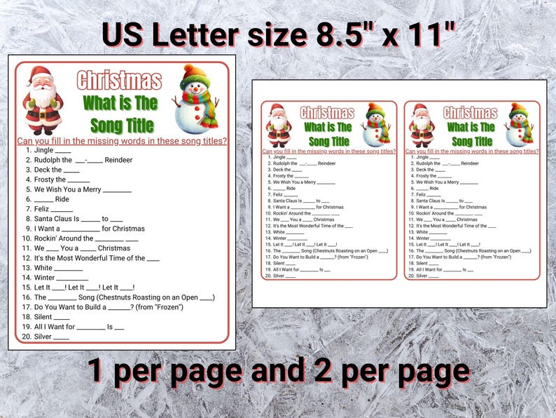 Christmas Song Title Game: Printable Holiday Trivia (PDF) - Etsy