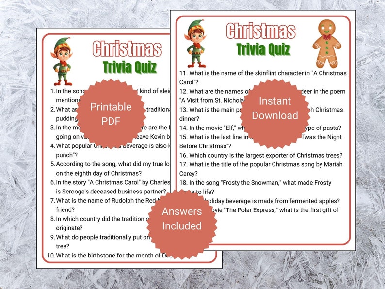 Christmas Trivia Quiz, Printable Christmas Family Game, Printable ...