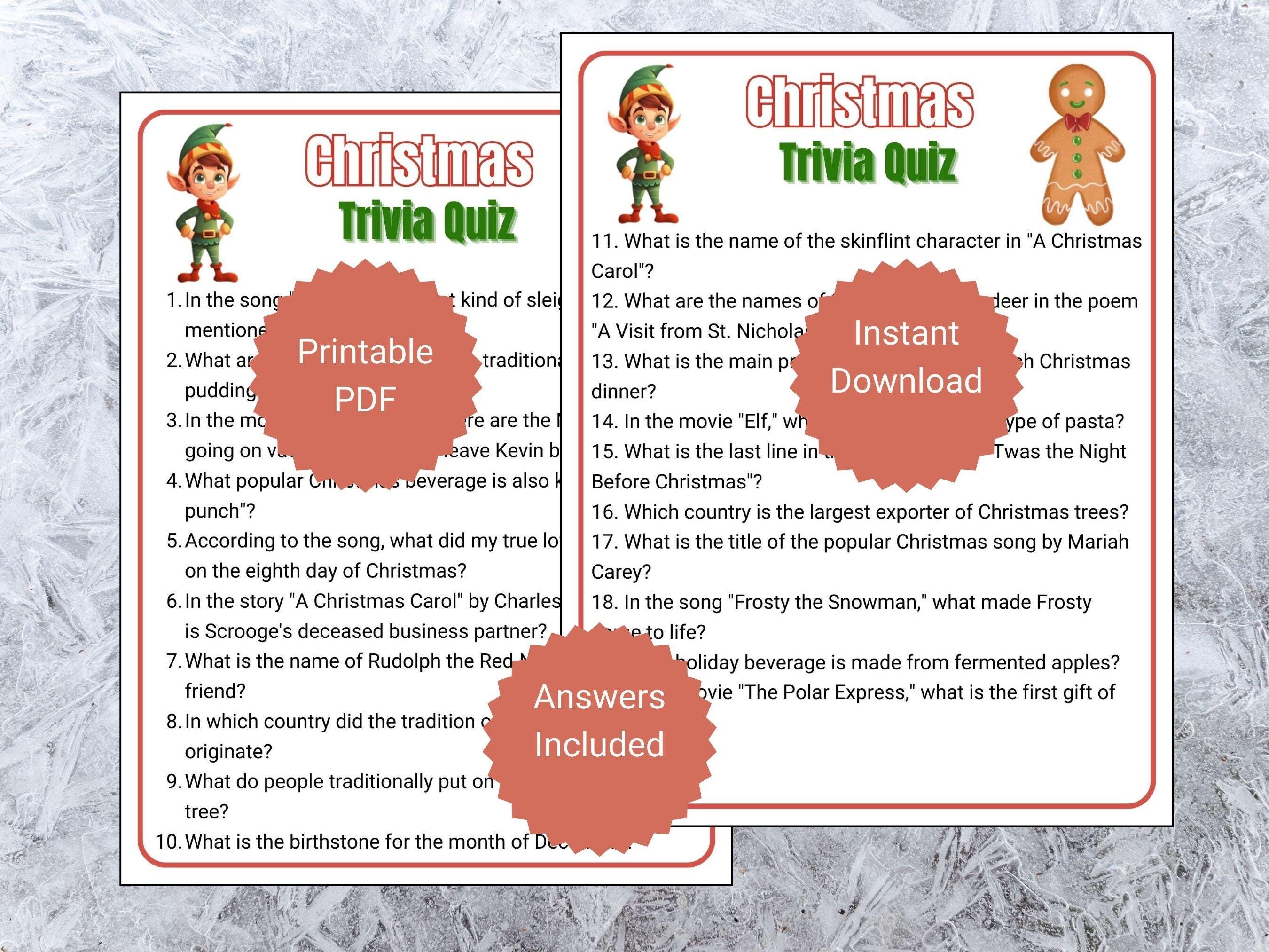 Christmas Trivia Quiz, Printable Christmas Family Game, Printable ...