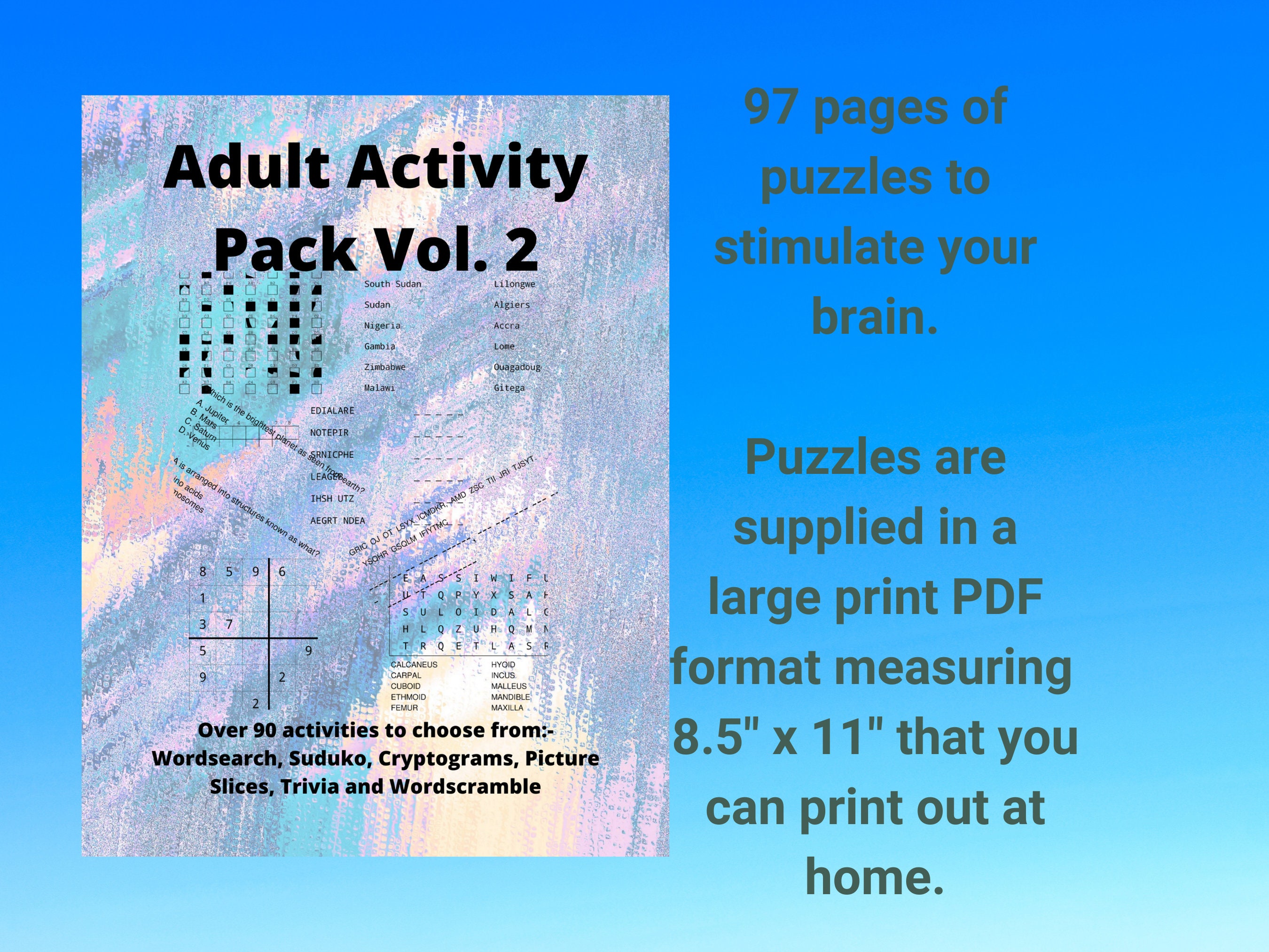 Adult Activity Pack Vol 2, Puzzles for Grown Ups, Adult Word Search ...