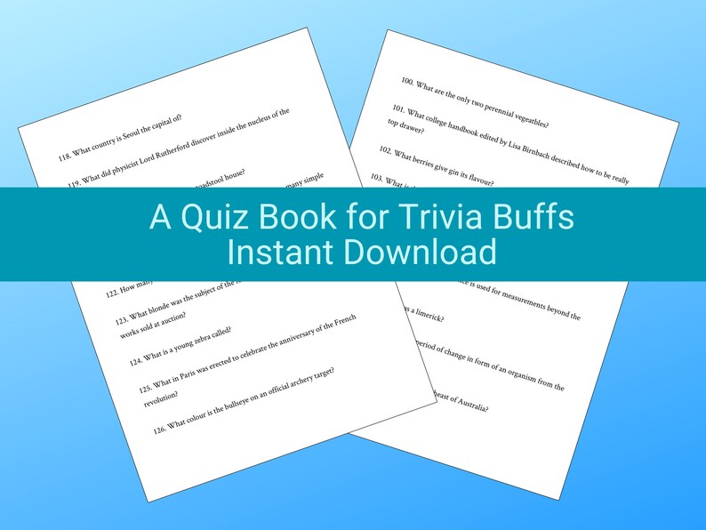 200 Trivia Questions, Quiz for Grown Ups, Downloadable Quiz, Trivia ...