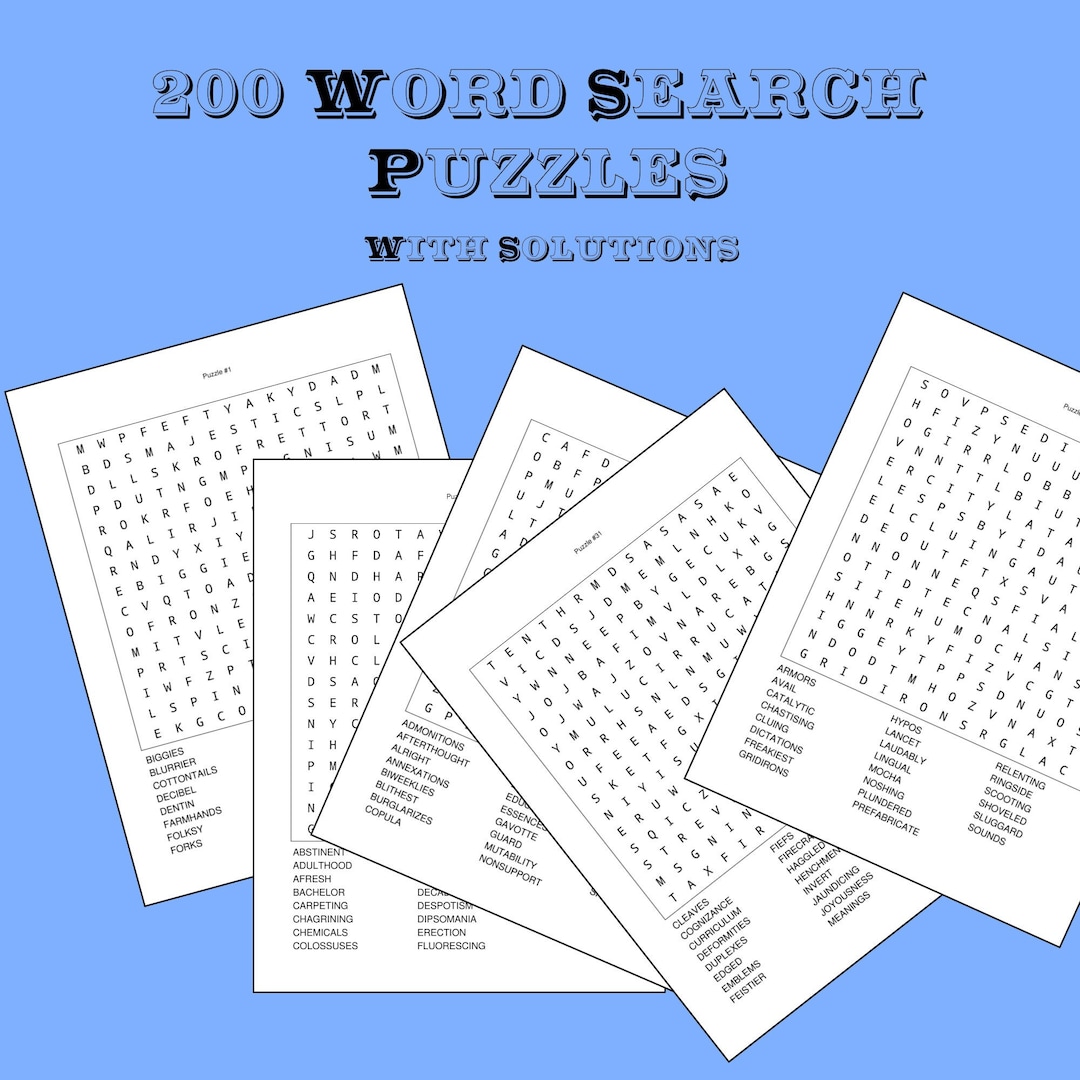 200 Adult Word Search Puzzles With Solutions Puzzles for - Etsy