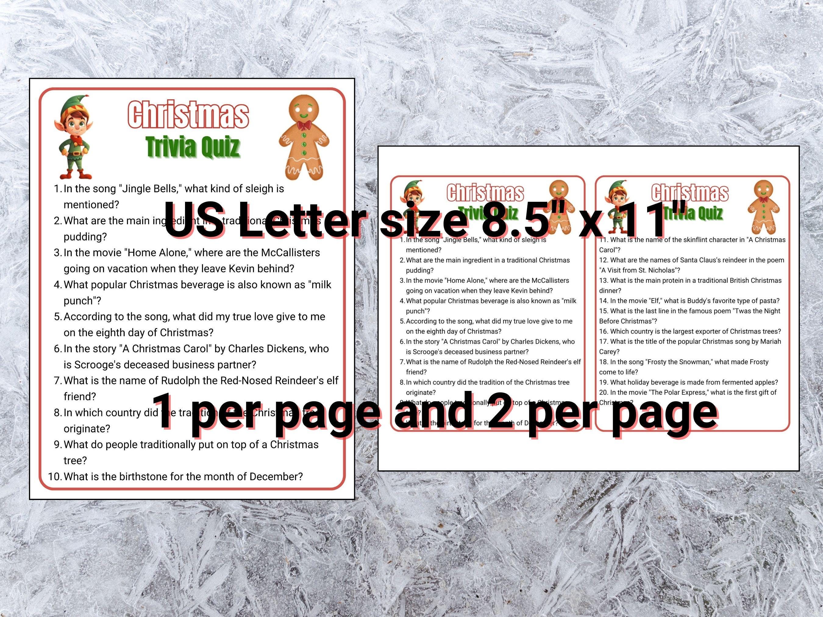 Christmas Trivia Quiz, Printable Christmas Family Game, Printable ...
