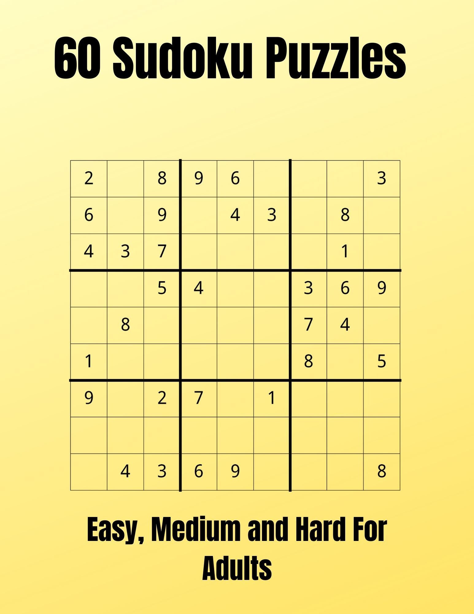 60 Adult Sudoku Puzzles, Sudoku Puzzles for Grown Ups, Brain Teaser ...