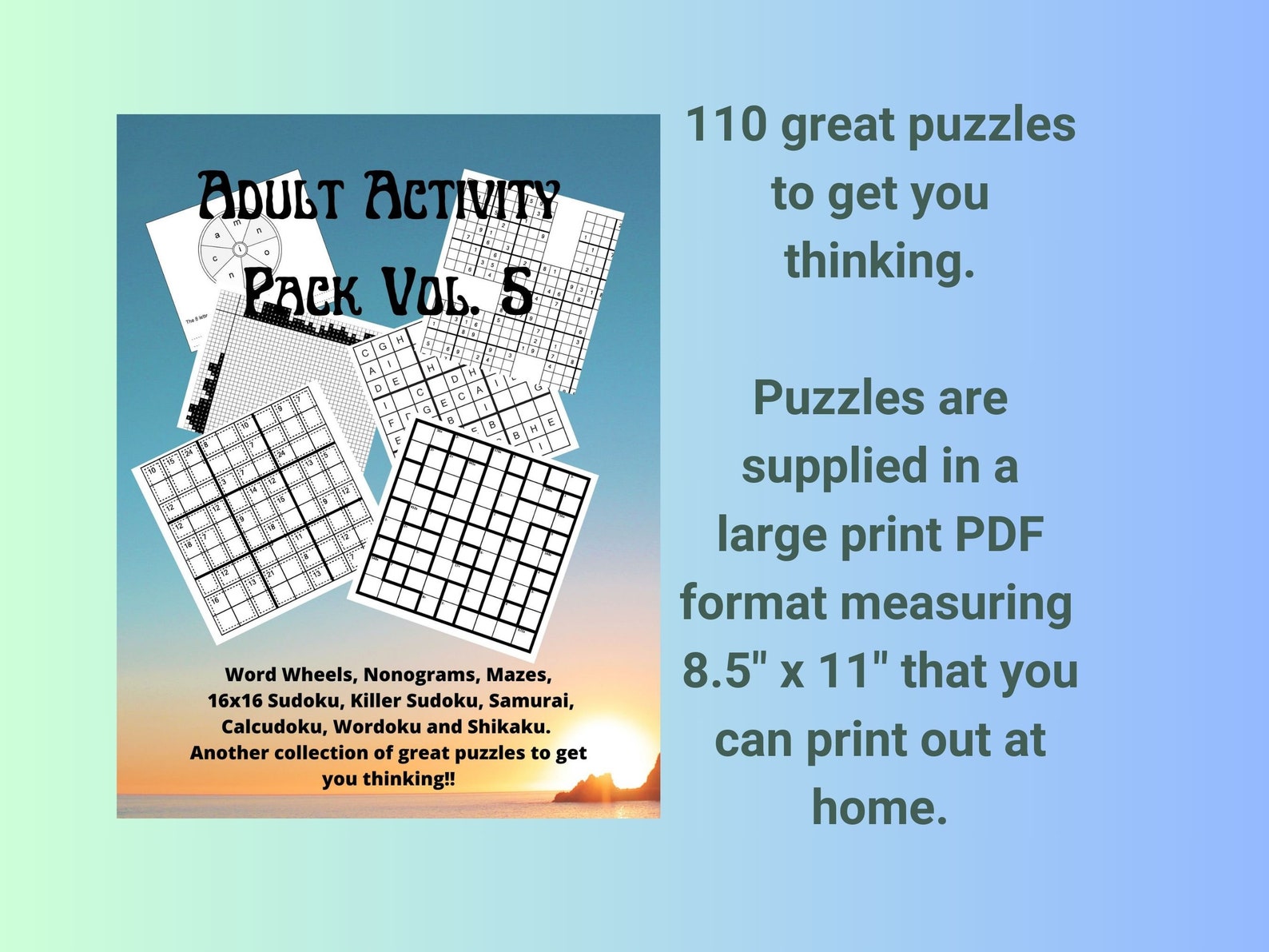 110 Puzzles Adult Activity Pack 5, Puzzles for Grown Ups, Killer Sudoku, Samurai, Shikaku ...