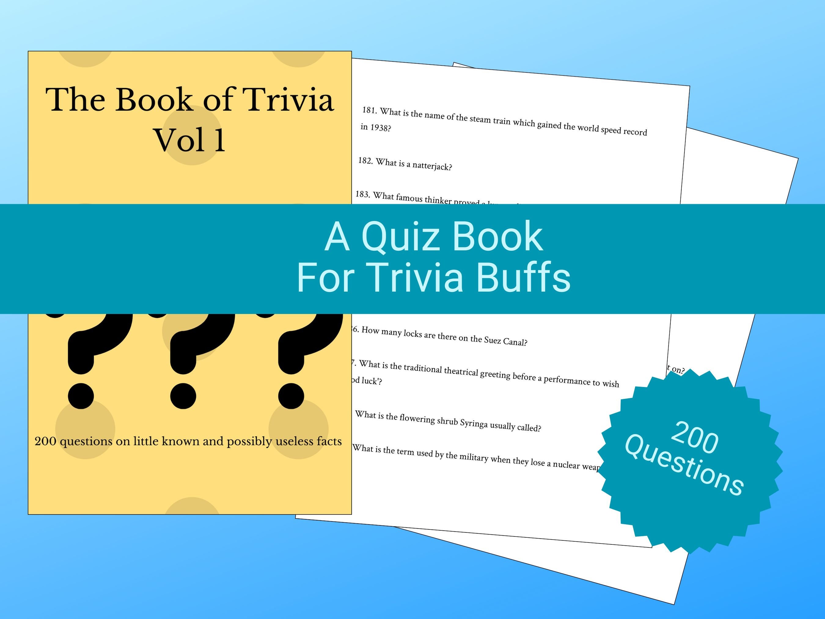 200 Trivia Questions, Quiz for Grown Ups, Downloadable Quiz, Trivia ...