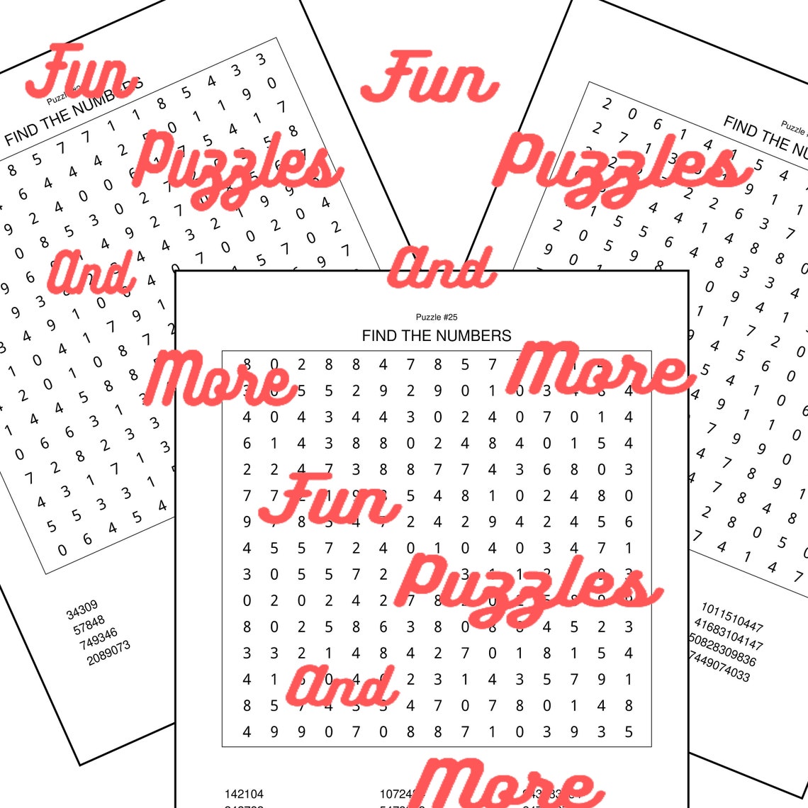 50 Number Search Puzzles, Puzzles for Grown Ups, Number Search Puzzles ...