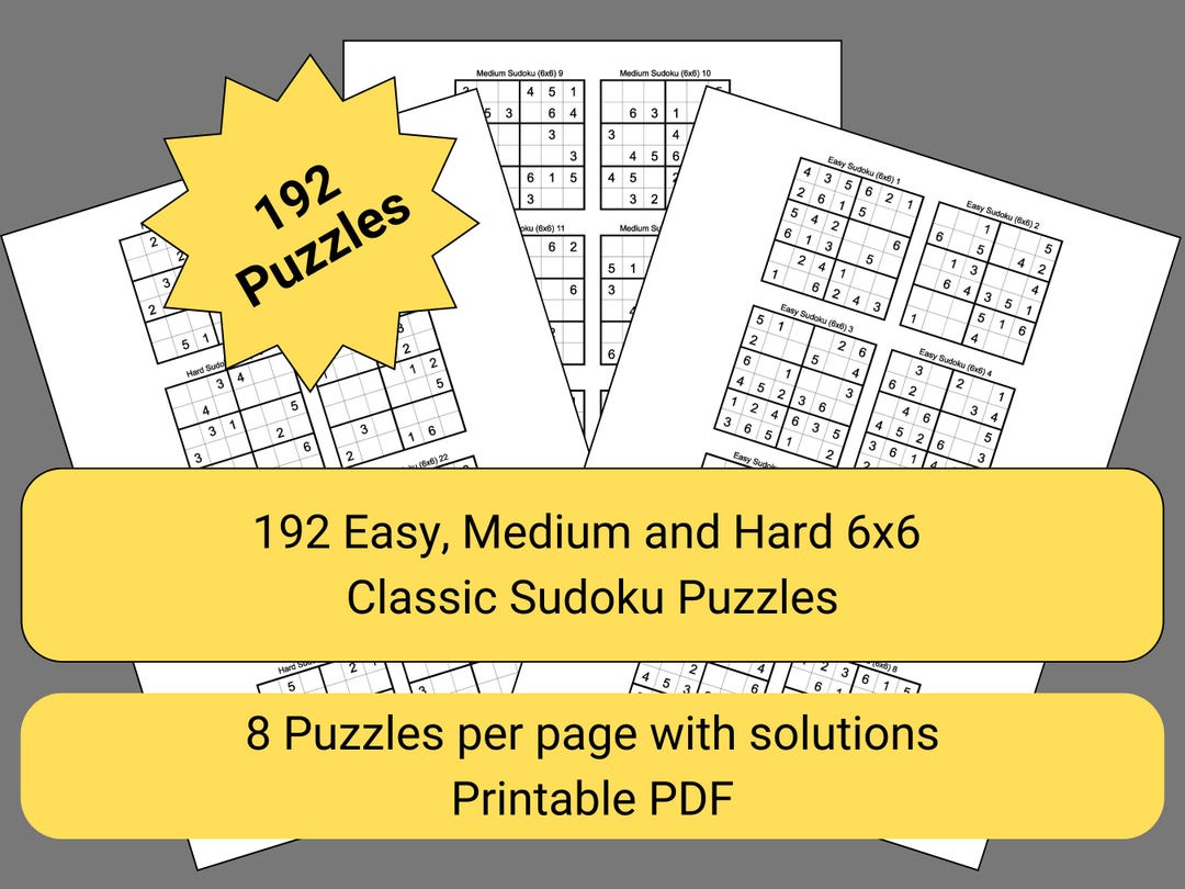 Classic 6x6 Sudoku Puzzle Pack – Easy, Medium, Hard | 192 Puzzles ...
